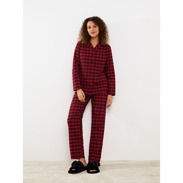 Gömlek Yaka Uzun Kollu Ekose Kadın Pijama Takımı Gömlek Yaka Uzun Kollu Ekose Kadın Pijama Takımı