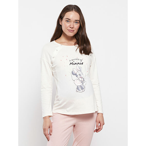 Bisiklet Yaka Minnie Mouse Baskılı Uzun Kollu Hamile Pijama Takımı Bisiklet Yaka Minnie Mouse Baskılı Uzun Kollu Hamile Pijama Takımı