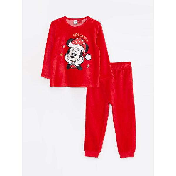 Bisiklet Yaka Uzun Kollu Minnie Mouse Nakışlı Kız Bebek Kadife Pijama Takımı Bisiklet Yaka Uzun Kollu Minnie Mouse Nakışlı Kız Bebek Kadife Pijama Takımı