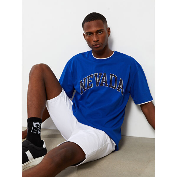 Bisiklet Yaka Kısa Kollu Baskılı Penye Erkek Tişört