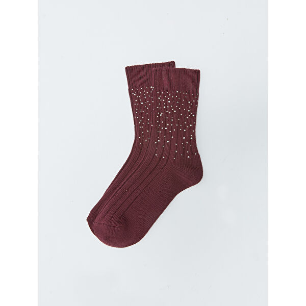Parlak Taş Baskılı Kadın Soket Çorap