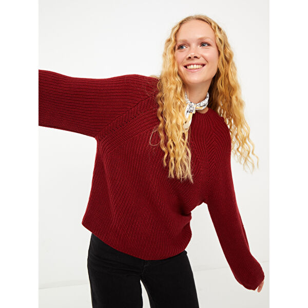 Bisiklet Yaka Kendinden Desenli Uzun Kollu Kadın Triko Kazak Bisiklet Yaka Kendinden Desenli Uzun Kollu Kadın Triko Kazak