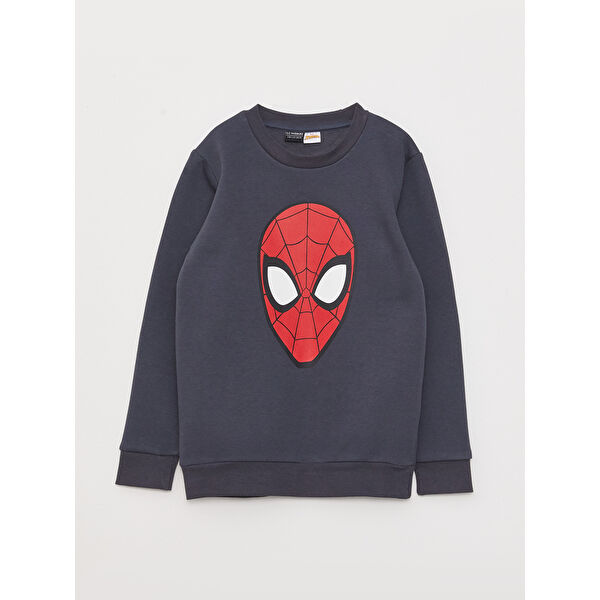 Bisiklet Yaka Spiderman Baskılı Uzun Kollu Erkek Çocuk Sweatshirt