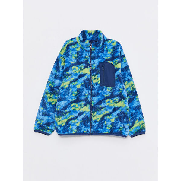 Dik Yaka Desenli Uzun Kollu Pelüş Erkek Çocuk Fermuarlı Sweatshirt Dik Yaka Desenli Uzun Kollu Pelüş Erkek Çocuk Fermuarlı Sweatshirt