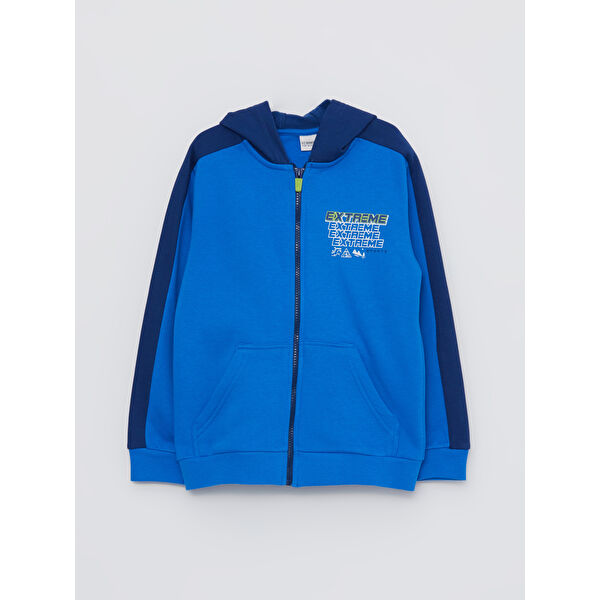 Kapüşonlu Baskılı Uzun Kollu Erkek Çocuk Fermuarlı Sweatshirt Kapüşonlu Baskılı Uzun Kollu Erkek Çocuk Fermuarlı Sweatshirt