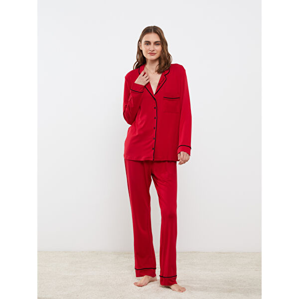 Gömlek Yaka Nakışlı Uzun Kollu Kadın Pijama Takımı Gömlek Yaka Nakışlı Uzun Kollu Kadın Pijama Takımı