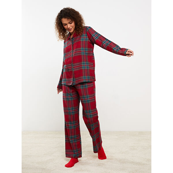 Gömlek Yaka Ekose Uzun Kollu Kadın Pijama Takımı Gömlek Yaka Ekose Uzun Kollu Kadın Pijama Takımı