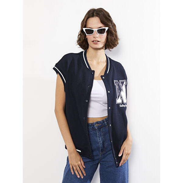 Bisiklet Yaka Nakışlı Kadın Yelek