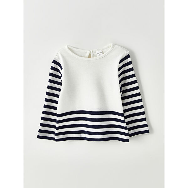 Bisiklet Yaka Uzun Kollu Çizgili Kız Bebek Tişört Bisiklet Yaka Uzun Kollu Çizgili Kız Bebek Tişört