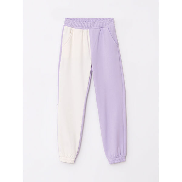 Beli Lastikli Renk Bloklu Kız Çocuk Jogger Eşofman Altı