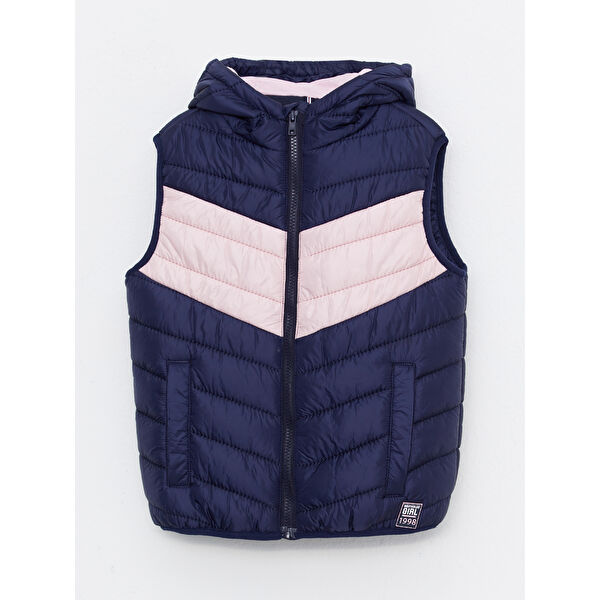 Kapüşonlu Renk Bloklu Kız Çocuk Şişme Yelek