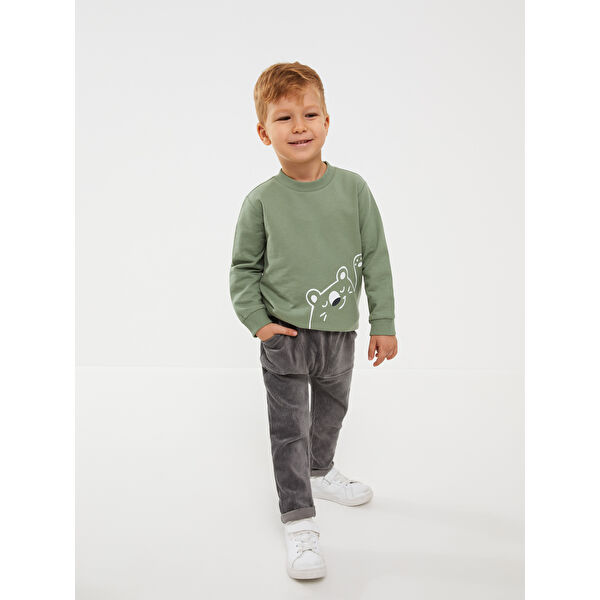 Beli Lastikli Basic Erkek Bebek Kadife Eşofman Alt Beli Lastikli Basic Erkek Bebek Kadife Eşofman Alt