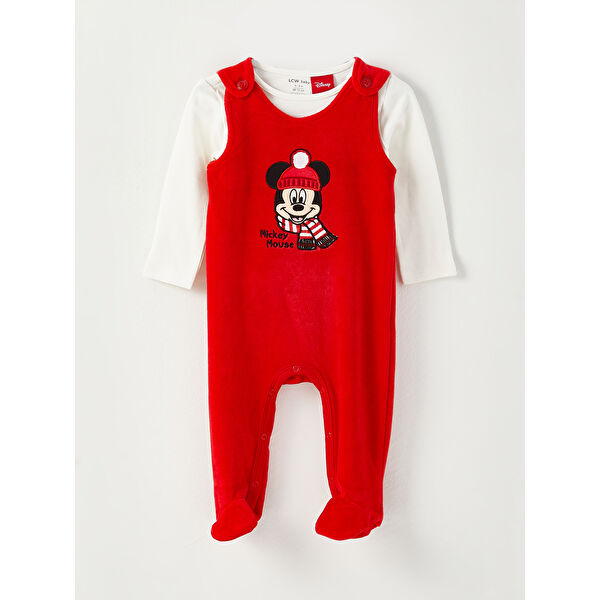 Bisiklet Yaka Uzun Kollu Mickey Mouse Nakış Detaylı Erkek Bebek Tişört ve Tulum 2'li Takım Bisiklet Yaka Uzun Kollu Mickey Mouse Nakış Detaylı Erkek Bebek Tişört ve Tulum 2'li Takım