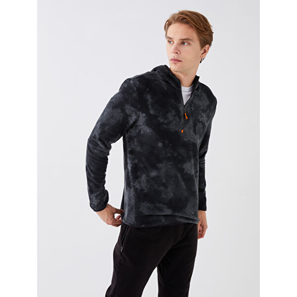 Kapüşonlu Uzun Kollu Desenli Polar Erkek Sweatshirt Kapüşonlu Uzun Kollu Desenli Polar Erkek Sweatshirt