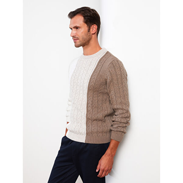 Bisiklet Yaka Uzun Kollu Renk Bloklu Erkek Triko Kazak