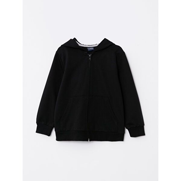 Kapüşonlu Basic Uzun Kollu Erkek Çocuk Fermuarlı Sweatshirt
