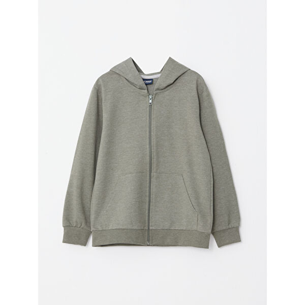 Kapüşonlu Basic Uzun Kollu Erkek Çocuk Fermuarlı Sweatshirt Kapüşonlu Basic Uzun Kollu Erkek Çocuk Fermuarlı Sweatshirt