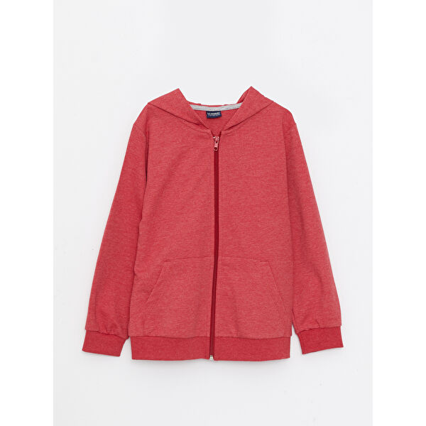Kapüşonlu Basic Uzun Kollu Erkek Çocuk Fermuarlı Sweatshirt
