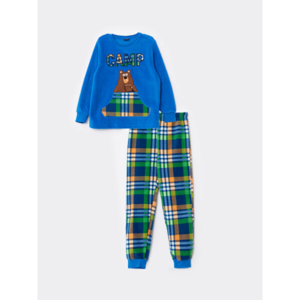 Bisiklet Yaka Ekose Uzun Kollu Polar Erkek Çocuk Pijama Takımı Bisiklet Yaka Ekose Uzun Kollu Polar Erkek Çocuk Pijama Takımı