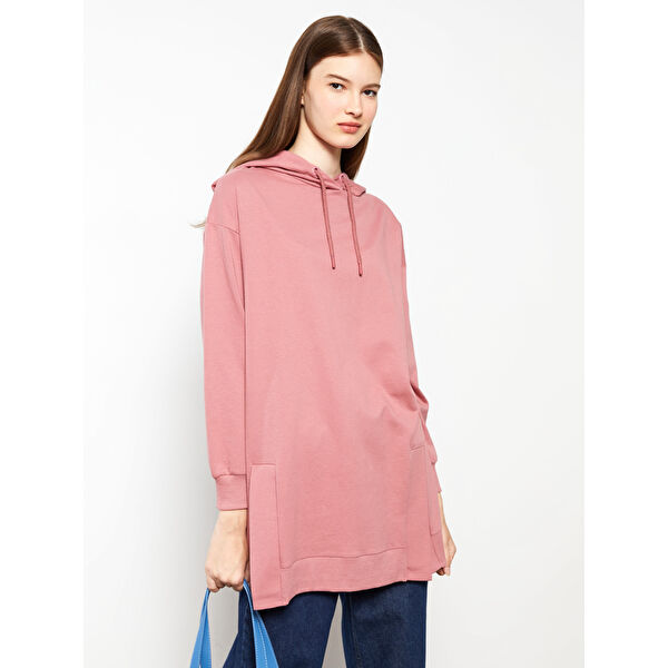Kapüşonlu Düz Uzun Kollu Oversize Kadın Tunik