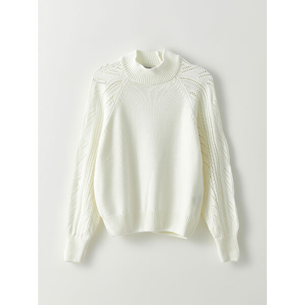 Yarım Balıkçı Yaka Ajurlu Uzun Kollu Kadın Triko Kazak