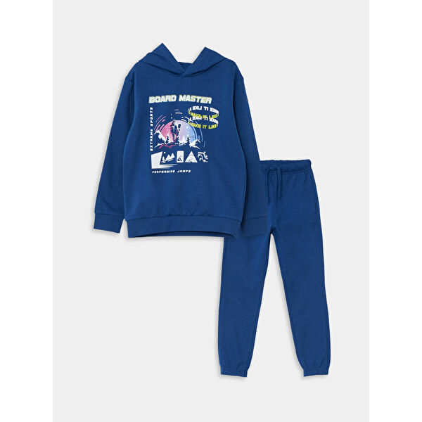 Kapüşonlu Baskılı Uzun Kollu Erkek Çocuk Sweatshirt ve Eşofman Altı