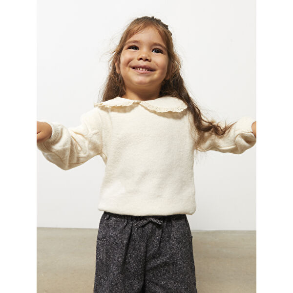 Bebe Yaka Uzun Kollu Kendinden Desenli Kız Bebek Triko Kazak Bebe Yaka Uzun Kollu Kendinden Desenli Kız Bebek Triko Kazak