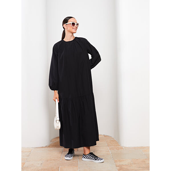 Bisiklet Yaka Düz Uzun Kollu Poplin Kadın Elbise Bisiklet Yaka Düz Uzun Kollu Poplin Kadın Elbise