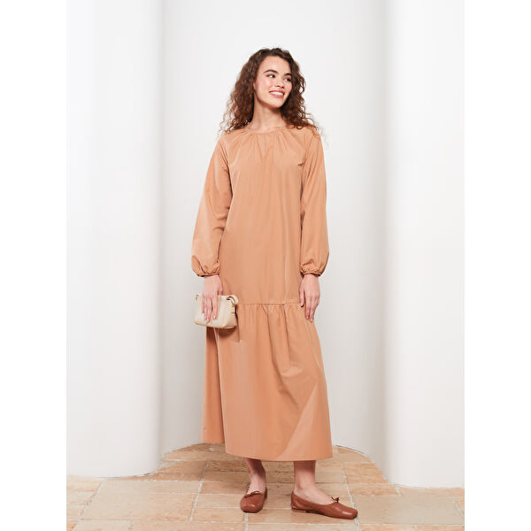 Bisiklet Yaka Düz Uzun Kollu Poplin Kadın Elbise Bisiklet Yaka Düz Uzun Kollu Poplin Kadın Elbise