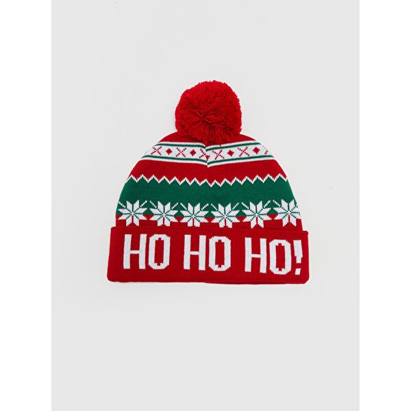 Yılbaşı Temalı Ponponlu Erkek Triko Bere