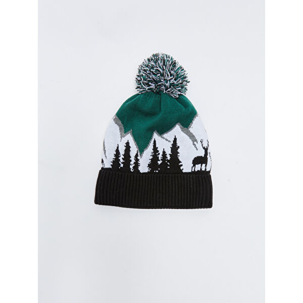 Ponpon Detaylı Desenli Erkek Bere