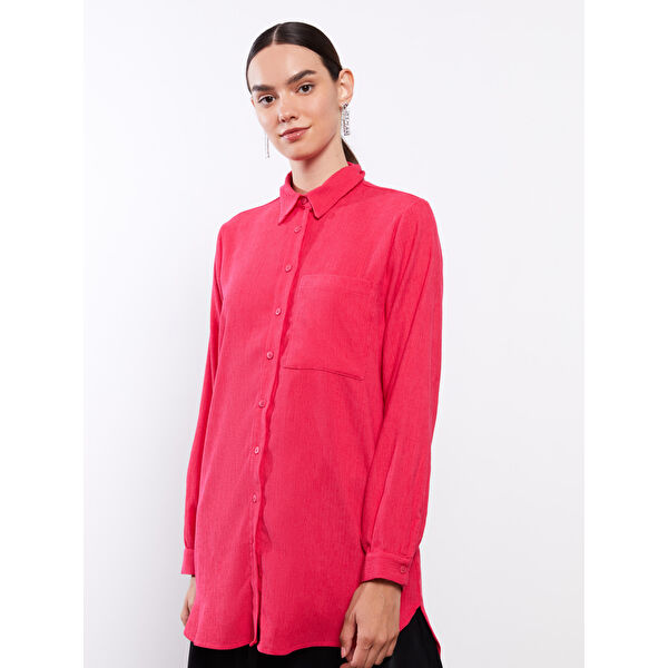 Gömlek Yaka Düz Uzun Kollu Kadife Kadın Tunik