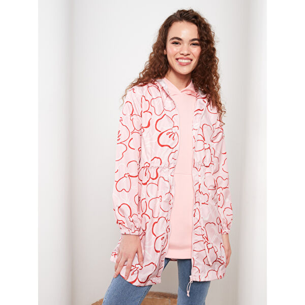 Kapüşonlu Çiçekli Uzun Kollu Kadın Tunik