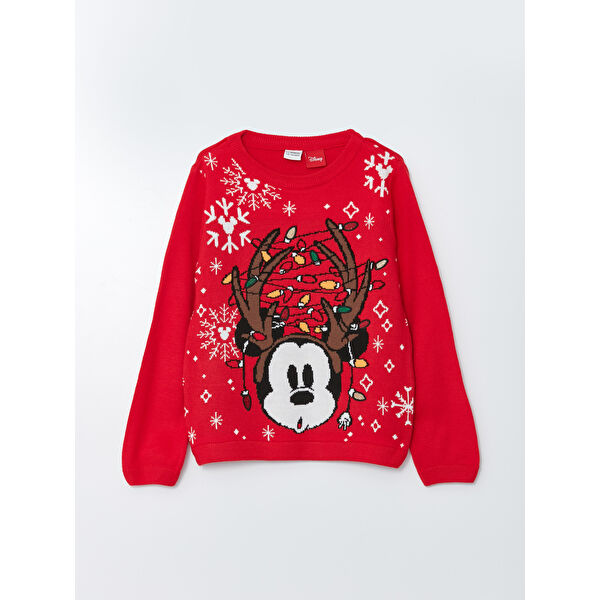 Bisiklet Yaka Mickey Mouse Desenli Yılbaşı Temalı Uzun Kollu Kız Çocuk Triko Kazak Bisiklet Yaka Mickey Mouse Desenli Yılbaşı Temalı Uzun Kollu Kız Çocuk Triko Kazak