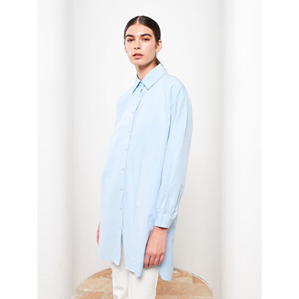 Gömlek Yaka Düz Uzun Kollu Oversize Kadın Tunik
