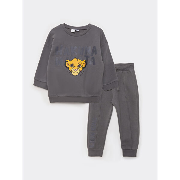 Bisiklet Yaka Uzun Kollu Aslan Kral Baskılı Erkek Bebek Sweatshirt ve Eşofman Alt 2'li Takım Bisiklet Yaka Uzun Kollu Aslan Kral Baskılı Erkek Bebek Sweatshirt ve Eşofman Alt 2'li Takım