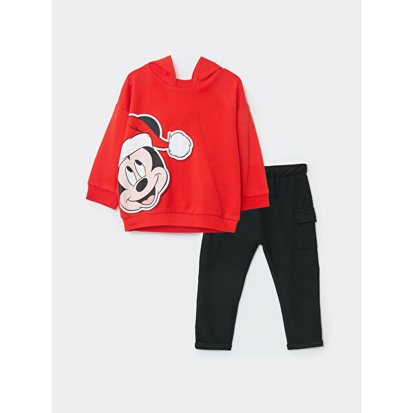 Kapüşonlu Uzun Kollu Mickey Mouse Baskılı Erkek Bebek Sweatshirt ve Eşofman Alt 2'li Kapüşonlu Uzun Kollu Mickey Mouse Baskılı Erkek Bebek Sweatshirt ve Eşofman Alt 2'li