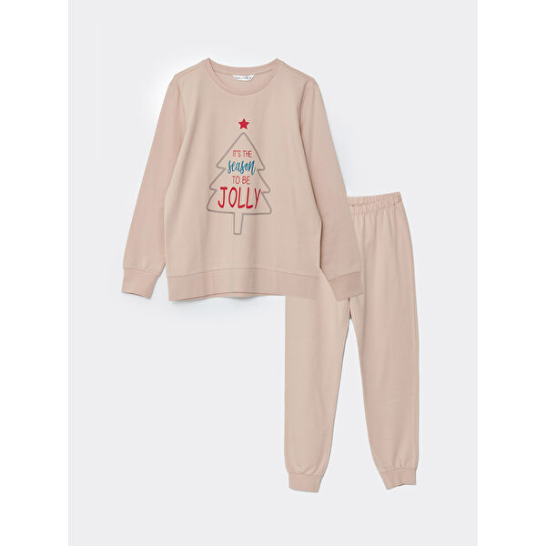 Bisiklet Yaka Yılbaşı Temalı Uzun Kollu Pamuklu Kadın Pijama Takımı Bisiklet Yaka Yılbaşı Temalı Uzun Kollu Pamuklu Kadın Pijama Takımı