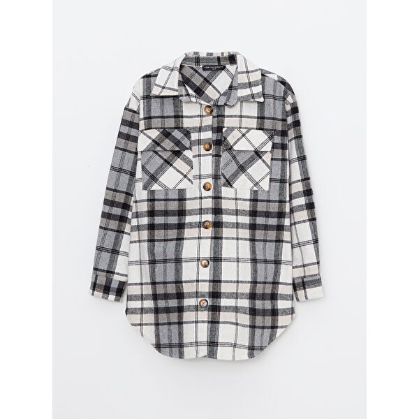 Önden Düğme Kapamalı Ekose Uzun Kollu Gabardin Hamile Gömlek