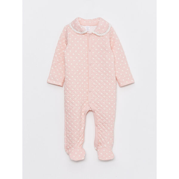 Bebe Yaka Uzun Kollu Desenli Kız Bebek Tulum