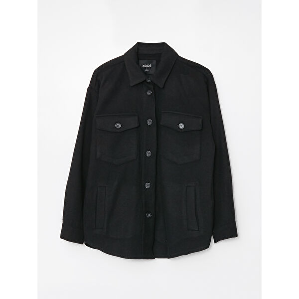 Önden Düğme Kapamalı Düz Uzun Kollu Tüvit Kadın Gömlek Ceket