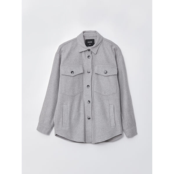 Önden Düğme Kapamalı Düz Uzun Kollu Tüvit Kadın Gömlek Ceket