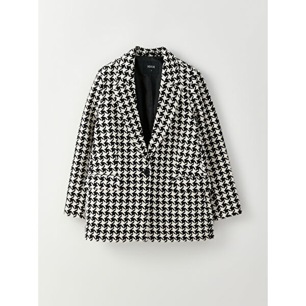 Önden Düğme Kapamalı Desenli Uzun Kollu Kadın Blazer Ceket Önden Düğme Kapamalı Desenli Uzun Kollu Kadın Blazer Ceket