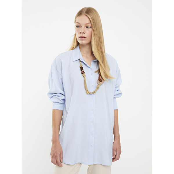 Önden Düğme Kapamalı Düz Uzun Kollu Kadın Gömlek