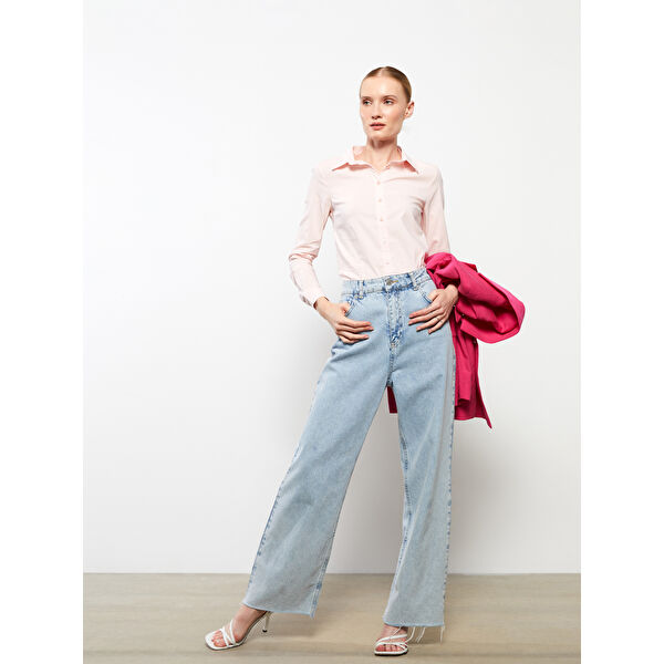 Önden Düğme Kapamalı Düz Poplin Kadın Gömlek