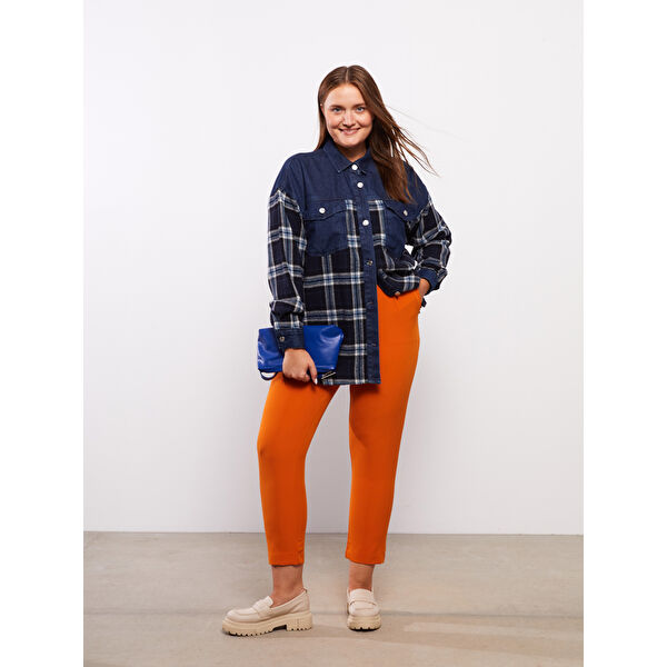 Önden Düğme Kapamalı Ekose Uzun Kollu Gabardin Kadın Gömlek Ceket