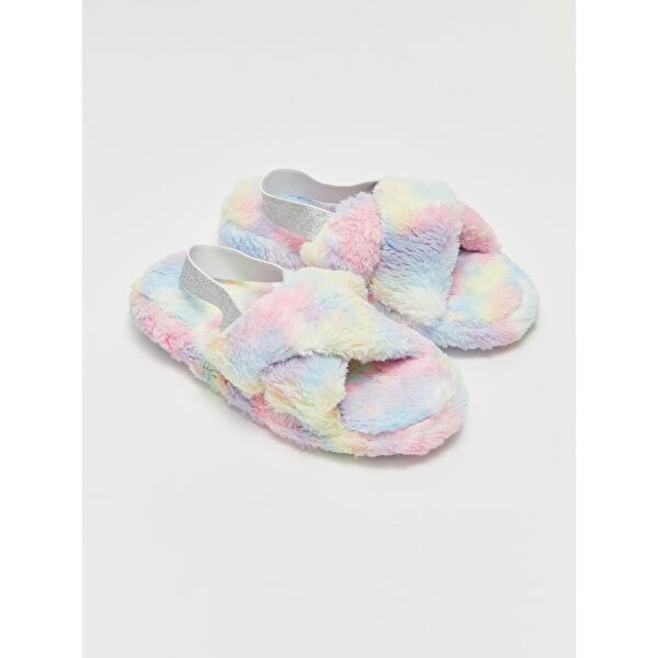 Lastik Bantlı Batik Desenli Pelüş Kız Çocuk Ev Terliği Lastik Bantlı Batik Desenli Pelüş Kız Çocuk Ev Terliği