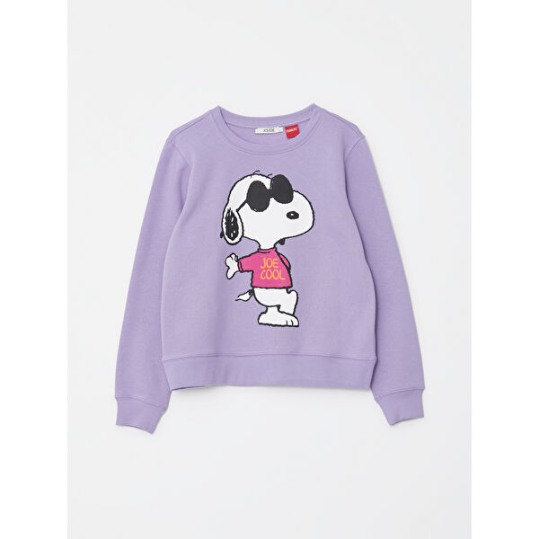 Bisiklet Yaka Snoopy Baskılı Uzun Kollu Kadın Sweatshirt