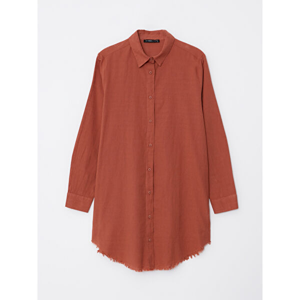 Gömlek Yaka Düz Uzun Kollu Pamuklu Kadın Tunik