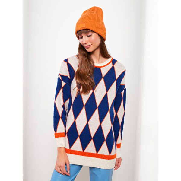 Bisiklet Yaka Desenli Uzun Kollu Kadın Triko Tunik Bisiklet Yaka Desenli Uzun Kollu Kadın Triko Tunik